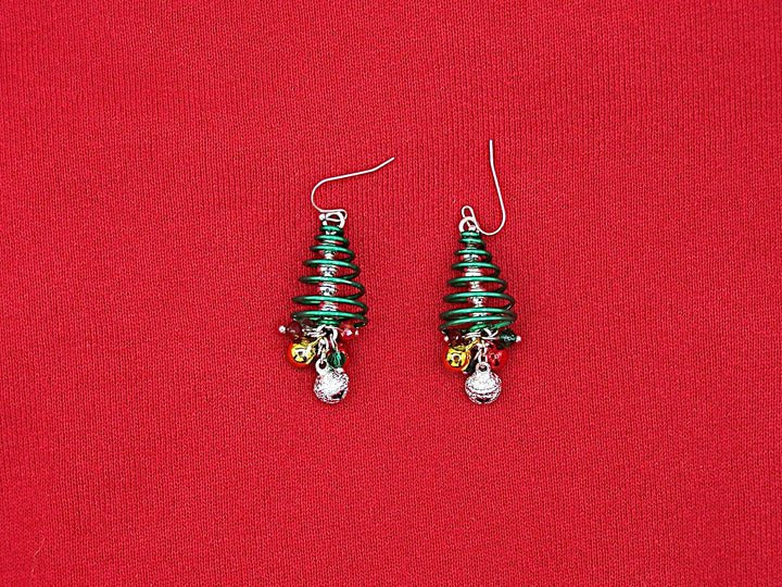 Spiral Green Christmas Tree Earrings with Beaded-Gift like Dangles on ...