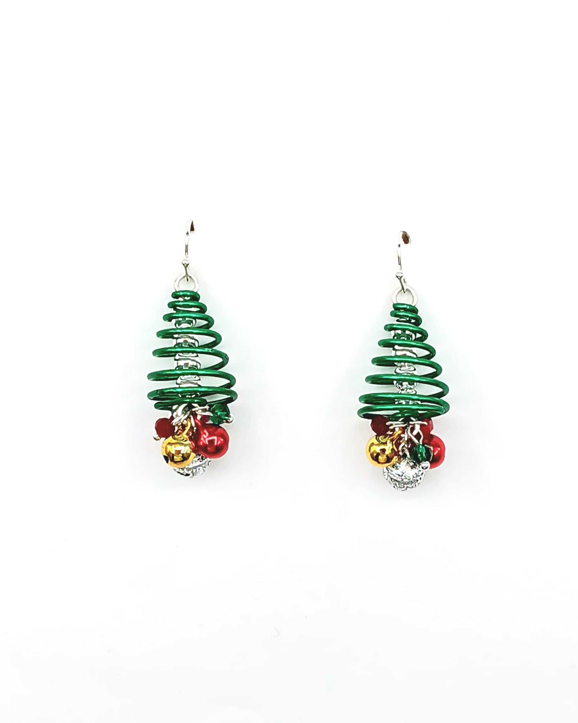 Spiral Green Christmas Tree Earrings with Beaded-Gift like Dangles on ...