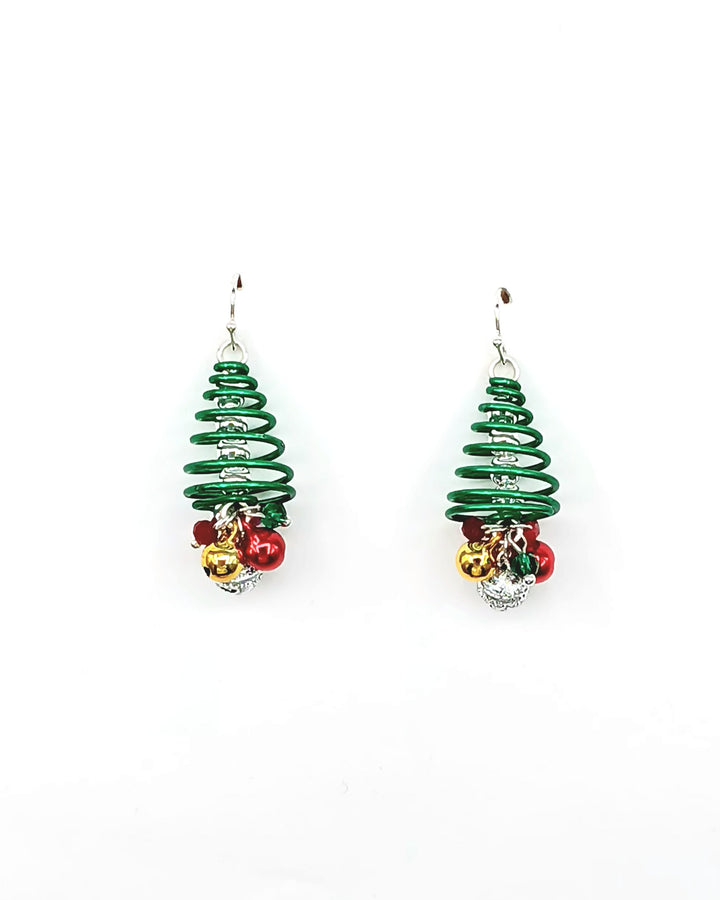 Spiral Green Christmas Tree Earrings with Beaded-Gift like Dangles on ...
