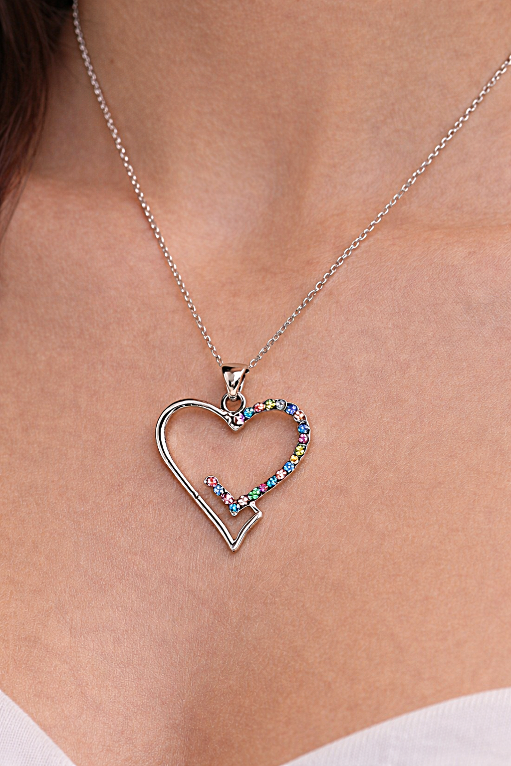 Silver Heart Necklace Pastel Color Stones – Della's Designs
